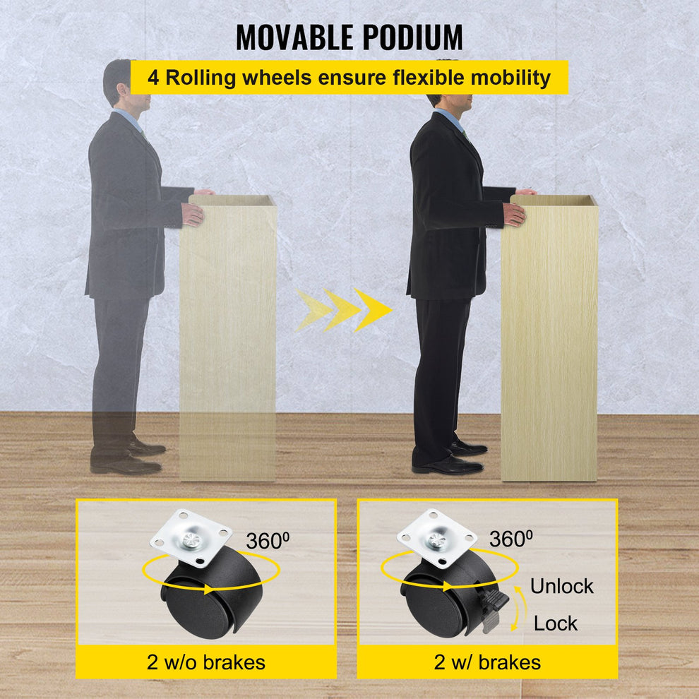 Wood Podium, 39.4 x 20 FT, Lecterns and Podiums w/ 4 Rolling Wheels, B ...